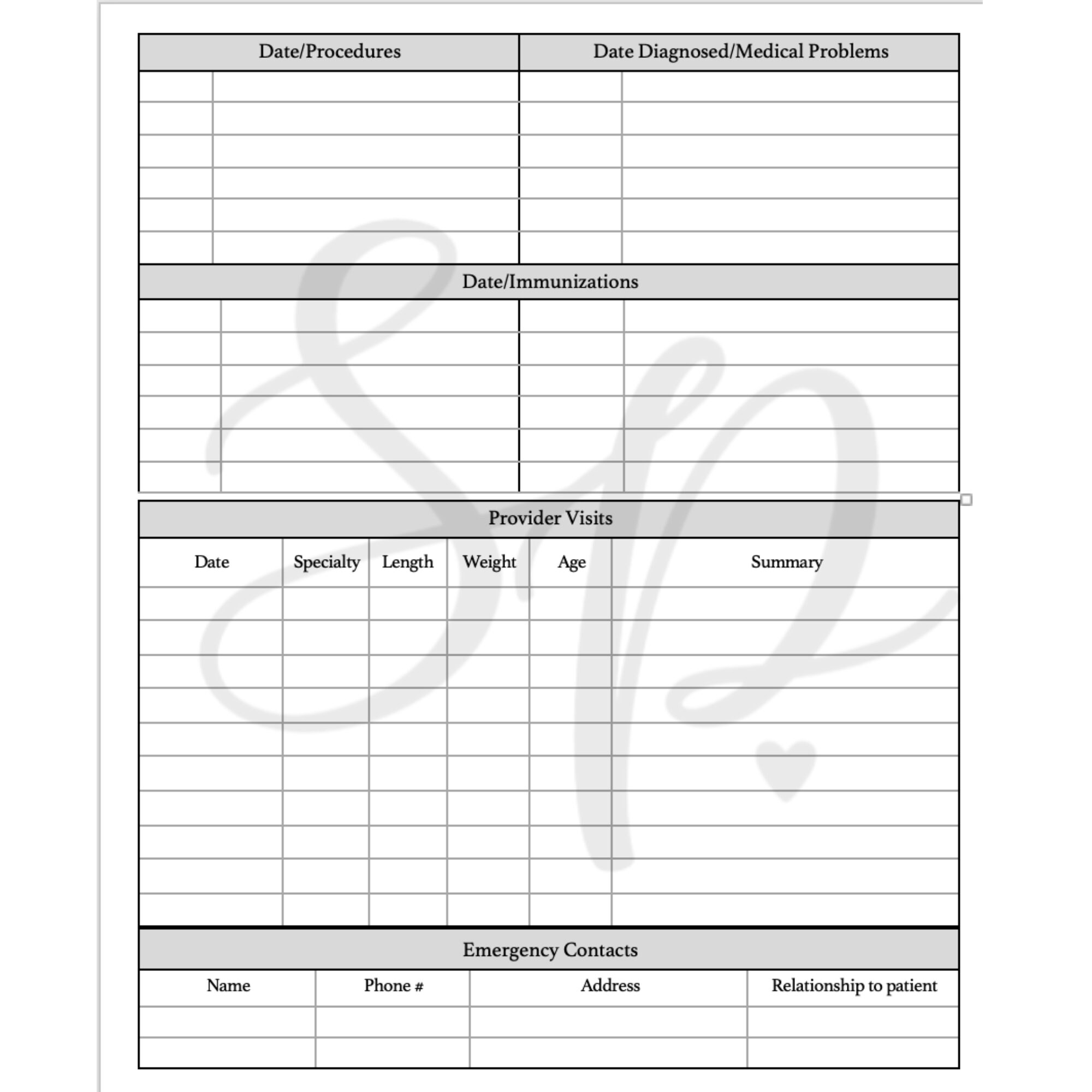 Child / Toddler / Baby / Infant Health Record Medical Tracker, Vaccine ...