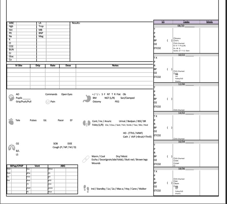 ICU Report Sheet, CCU Report Sheet, Registered Nurse, LPN Brain Sheet ...