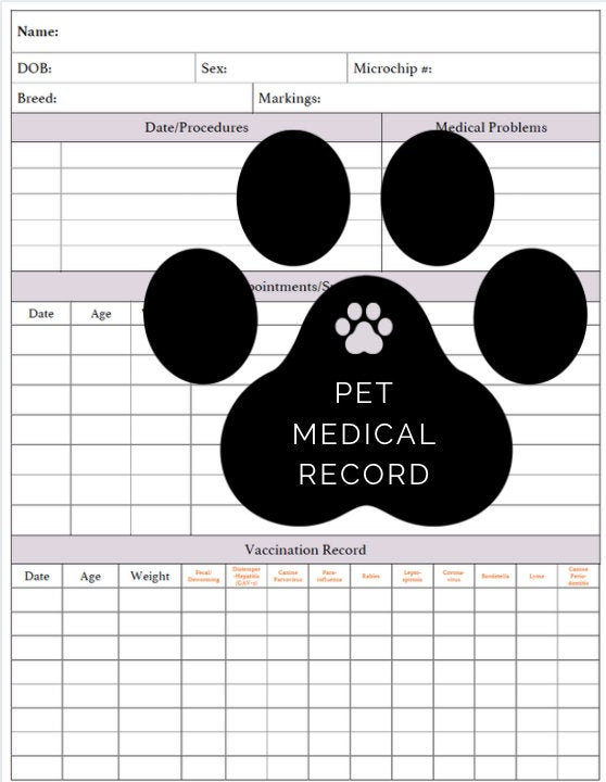 Pet Health Record, Dog Medical Record, Vaccination Tracker - Etsy