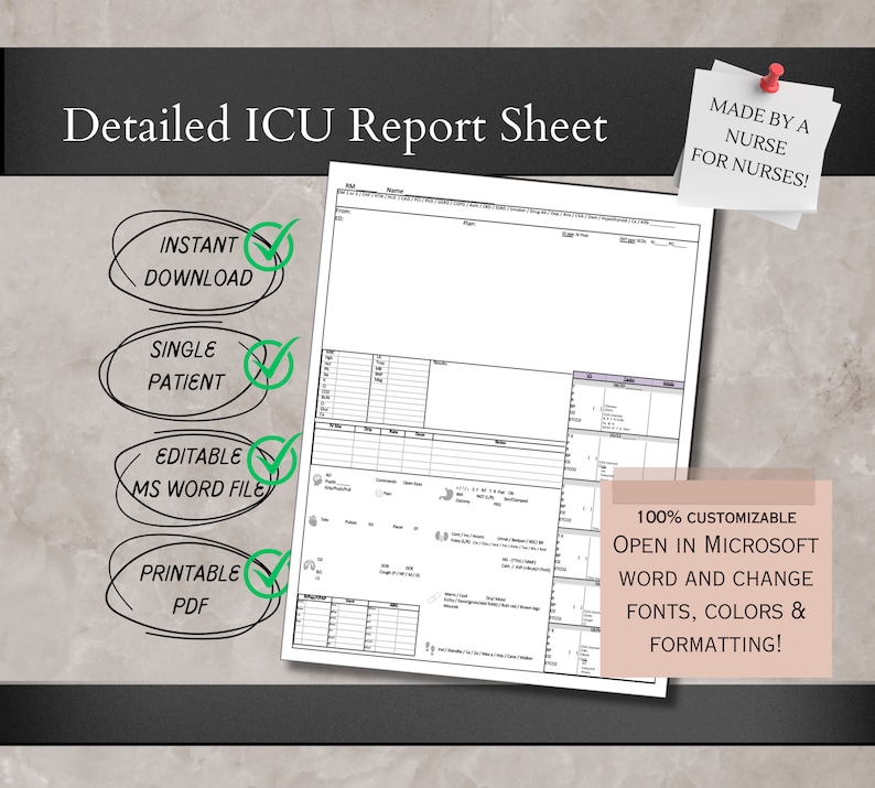 ICU Report Sheet, CCU Report Sheet, Registered Nurse, LPN Brain Sheet ...