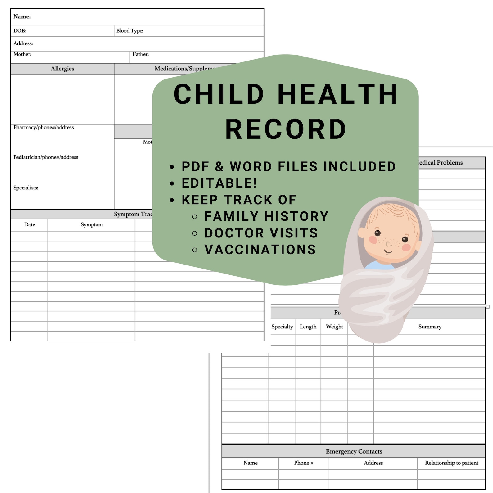 Child / Toddler / Baby / Infant Health Record Medical Tracker, Vaccine ...