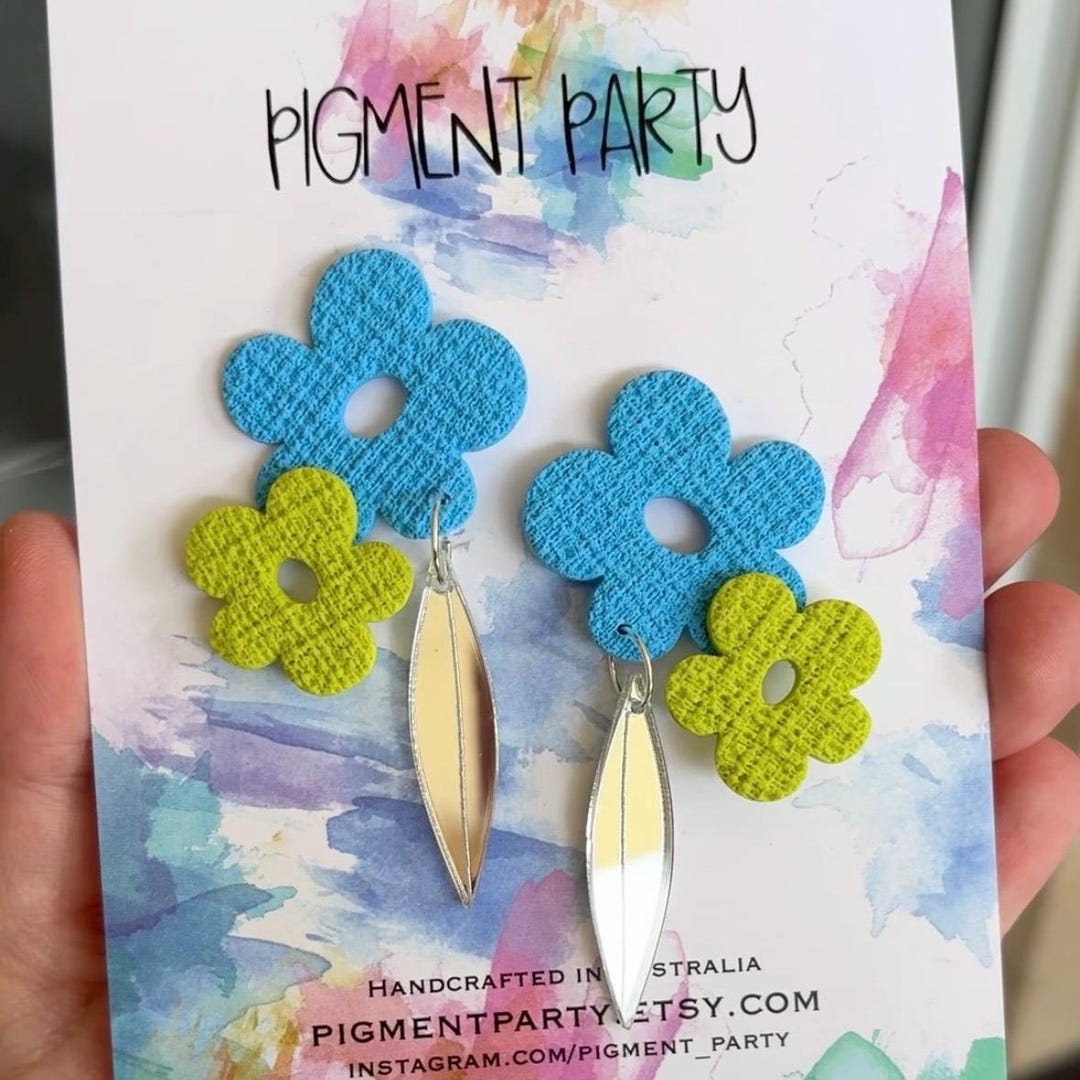 Billie Blooms - Textured Bright Sky Blue and Chartreuse With Silver ...