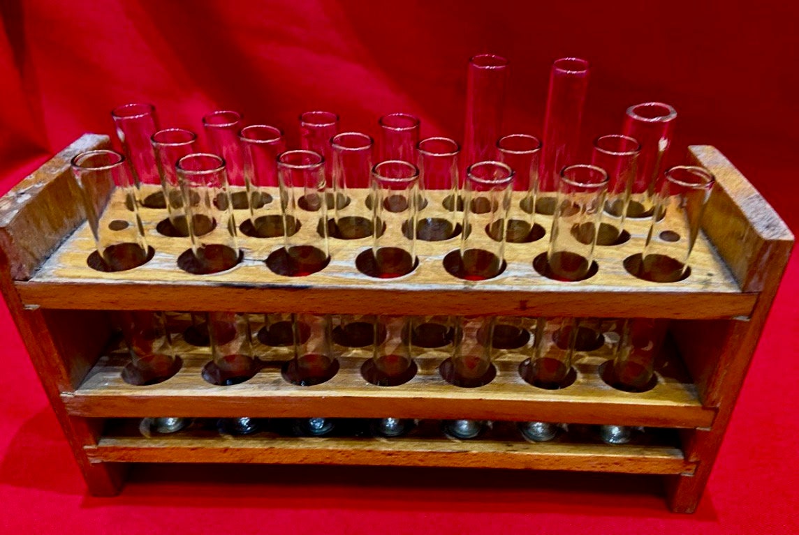 Soviet Vintage Wooden Lab Test Tube Holder and 20 Test Tubes, Made in ...