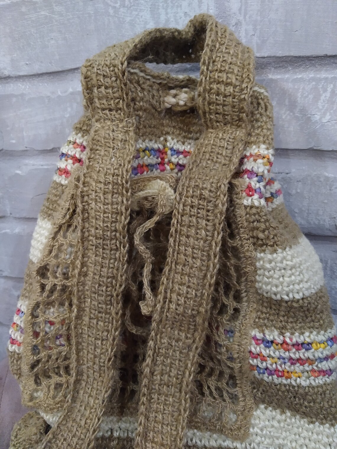 Backpack Sport Bag Boho Style Backpack Jute Sack Crochet - Etsy