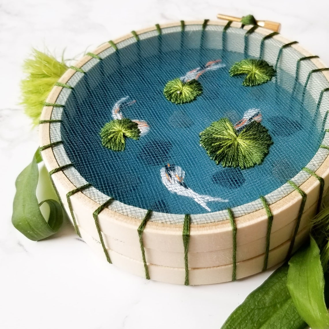 3D Layered Koi Pond Embroidery | Etsy