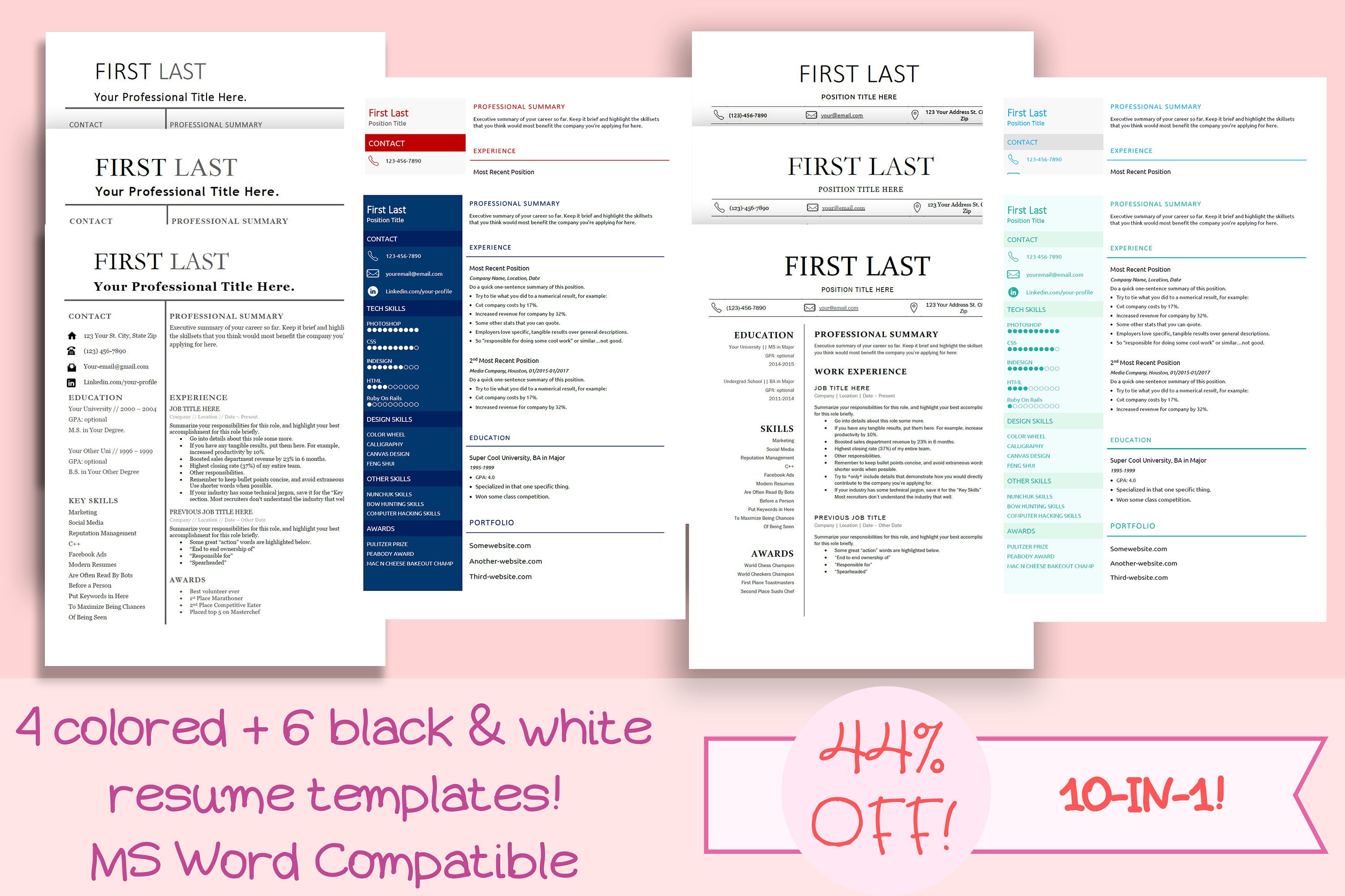 Simple Resume Template Pack Editable in MS Word Creative Resume CV ...