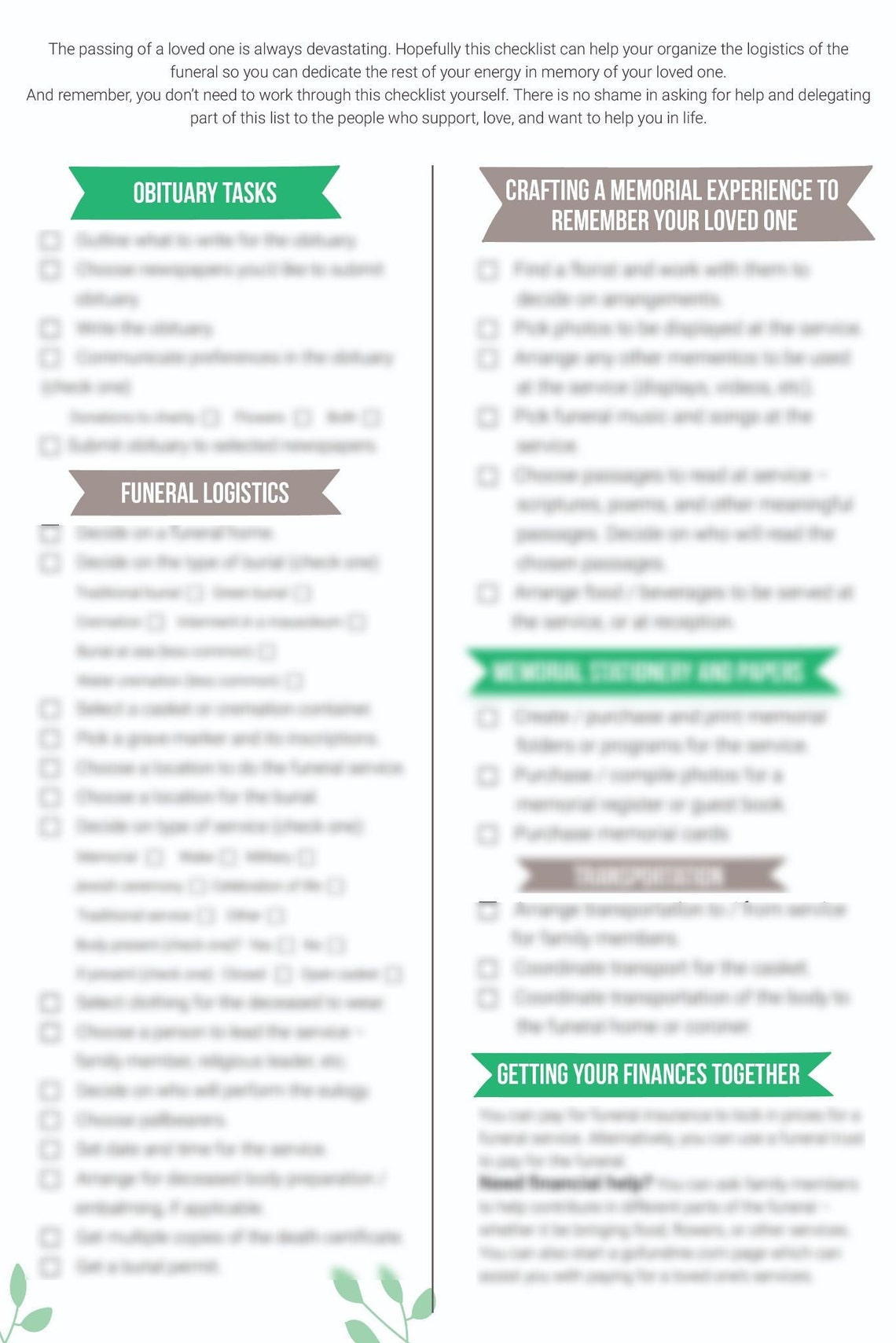 Funeral Checklist - Printable Templated PDF + EDITABLE Word Doc - Etsy