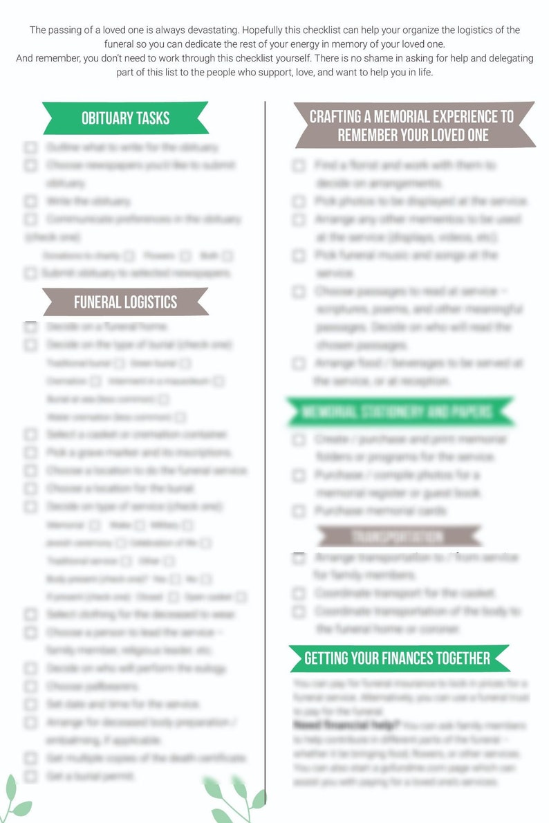 Funeral Checklist Printable Templated PDF EDITABLE Word - Etsy Canada