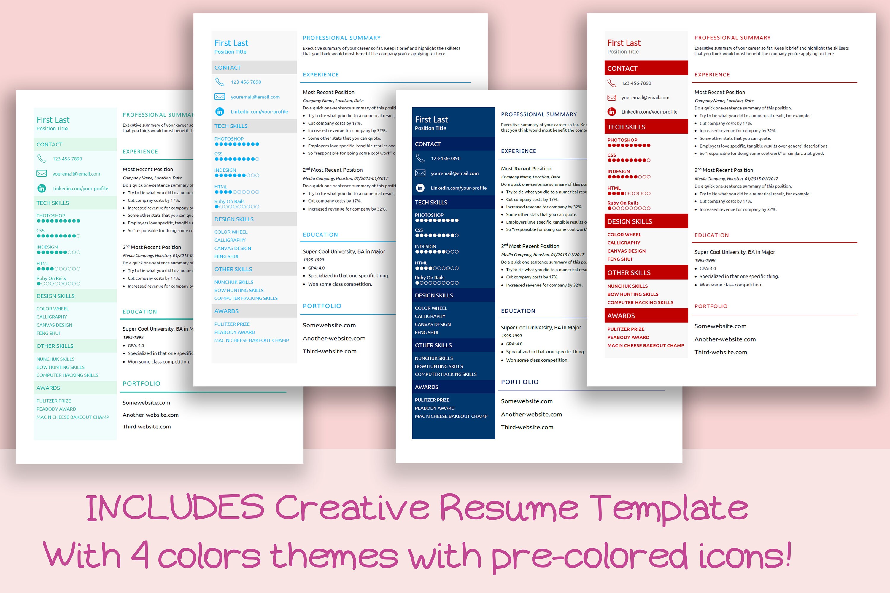 Simple Resume Template Pack Editable in MS Word Creative Resume CV ...