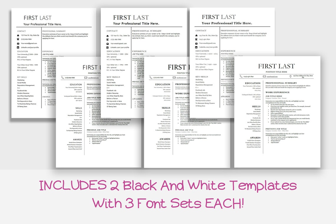 Simple Resume Template Pack Editable in MS Word Creative | Etsy