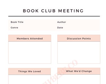 Book Club Meeting Notes Digital Template, Minimalistic, Printable ...