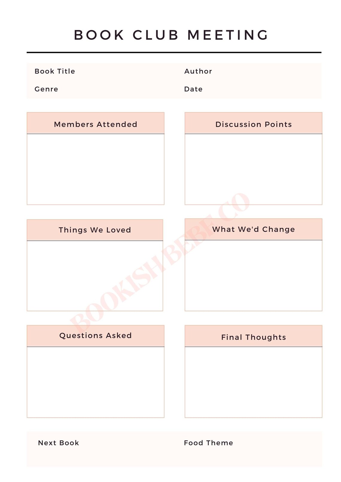 Book Club Meeting Notes Digital Template, Minimalistic, Printable ...
