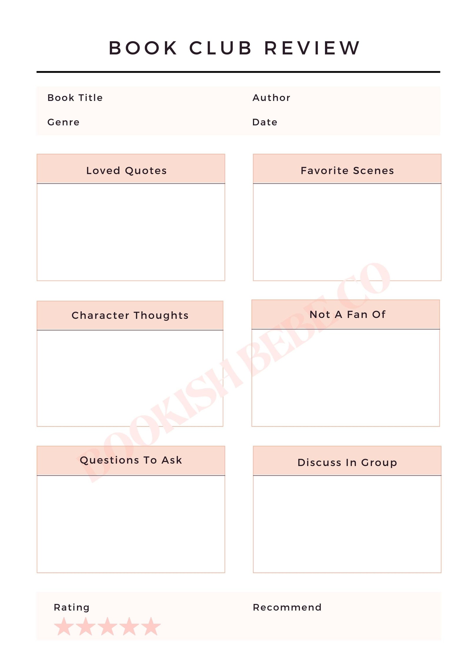 Book Club Bundle Notes Digital Template, Minimalistic, Printable ...