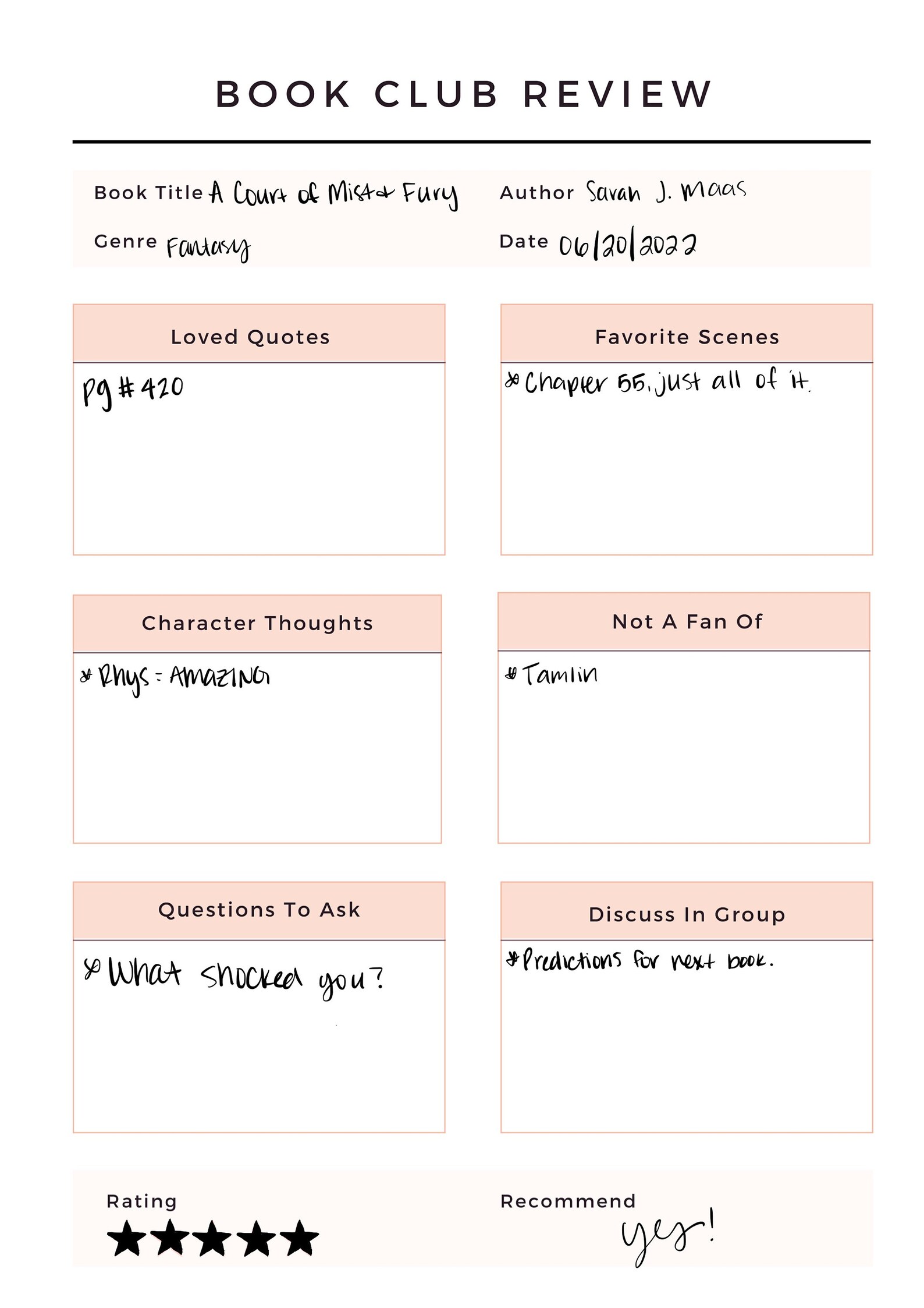 Book Club Review for Members Digital Template, Minimalistic, Printable ...