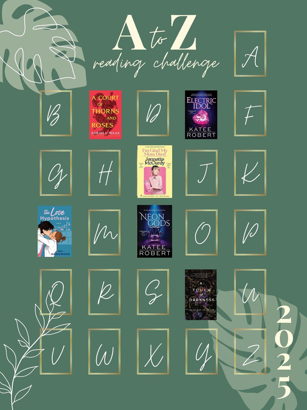 2025 Boho Plant A to Z Reading Challenge Dated Template, ABC Template ...