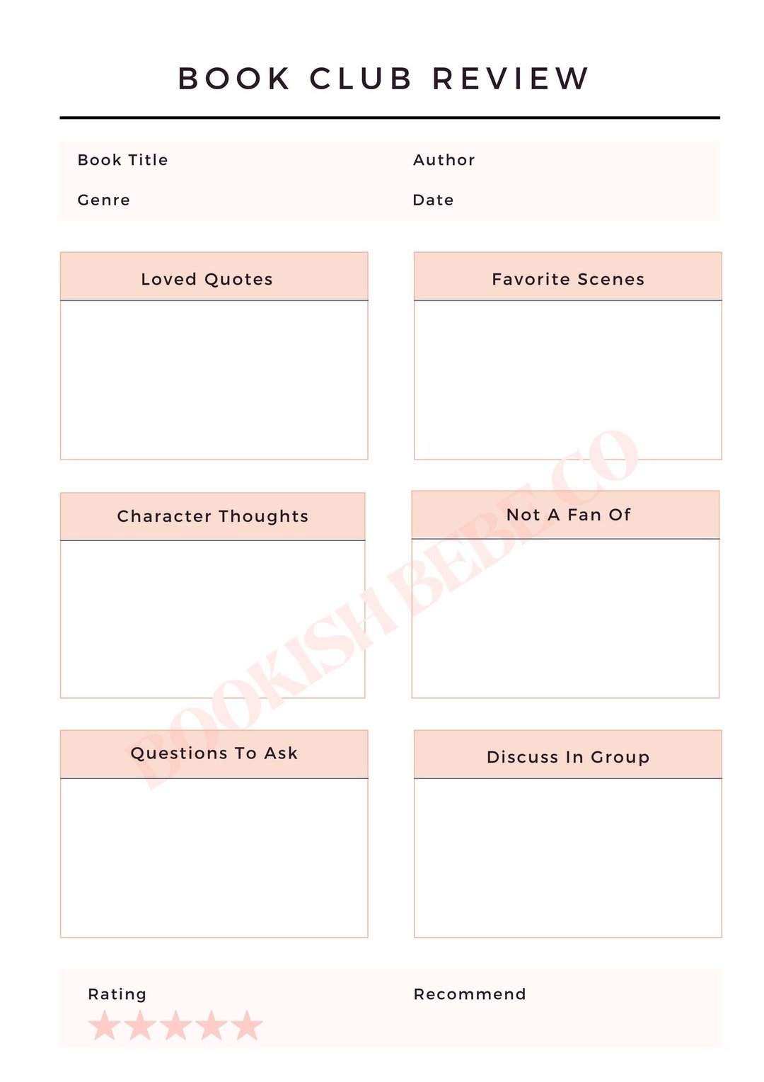 Book Club Review for Members Digital Template, Minimalistic, Printable ...