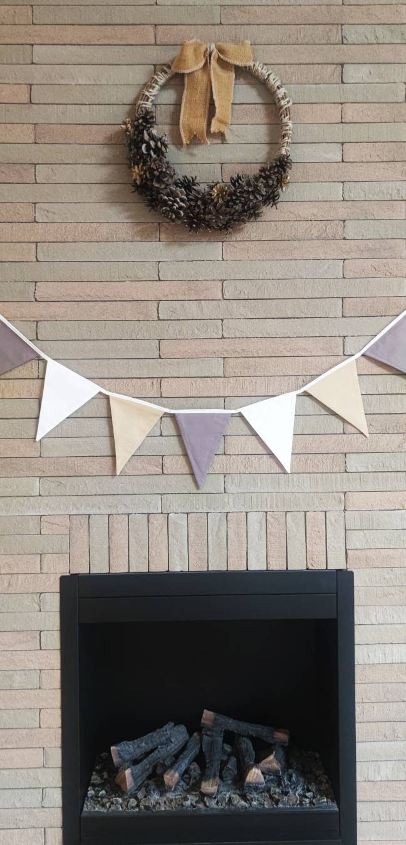 Beige, Greyish Brown and White Fabric Bunting, Brown Pennant Bunting ...
