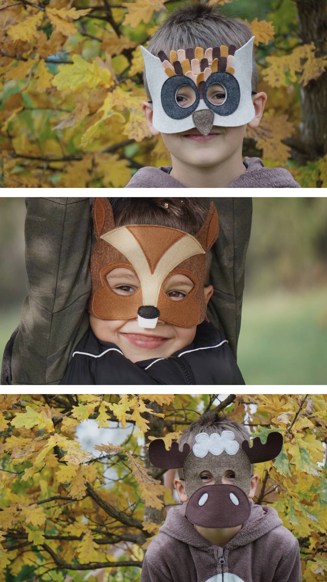 Felt WOODLAND Animal Masks for Pretend Play: Bear, Deer, Fox, Hedgehog ...