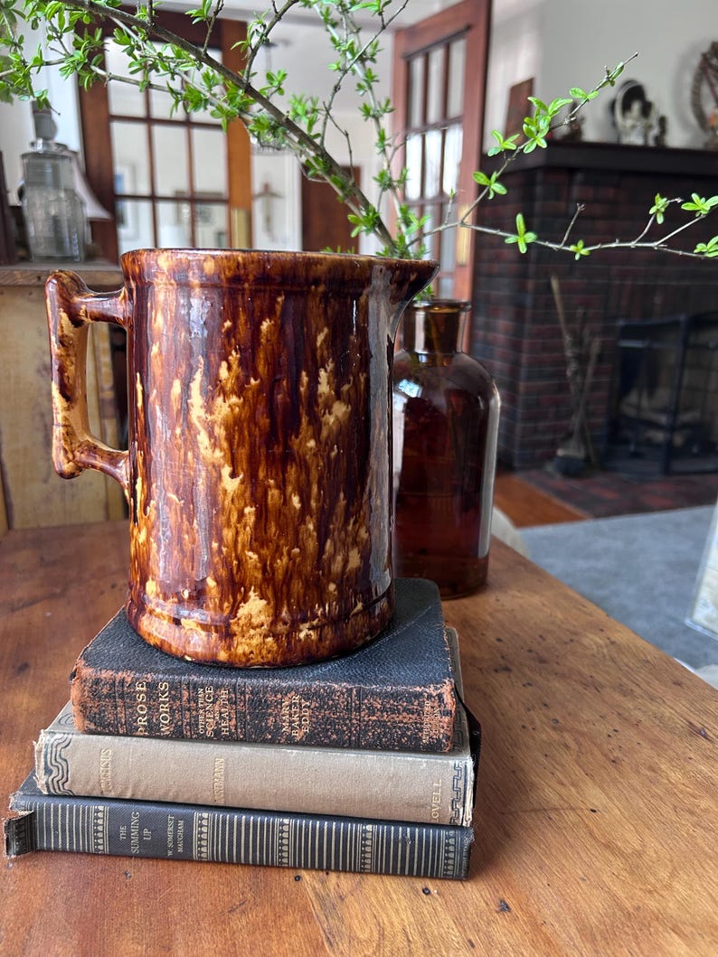 Antique Bennington Oak Leaf Pitcher Brown Drip - Etsy
