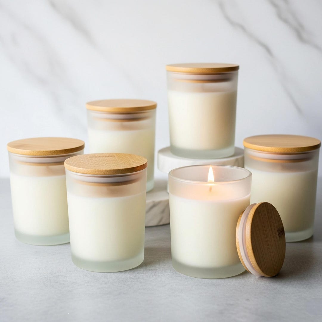 Bulk Scented Candles 20 Pack: 5 Oz Frosted Clear Jars Bamboo Lids ...