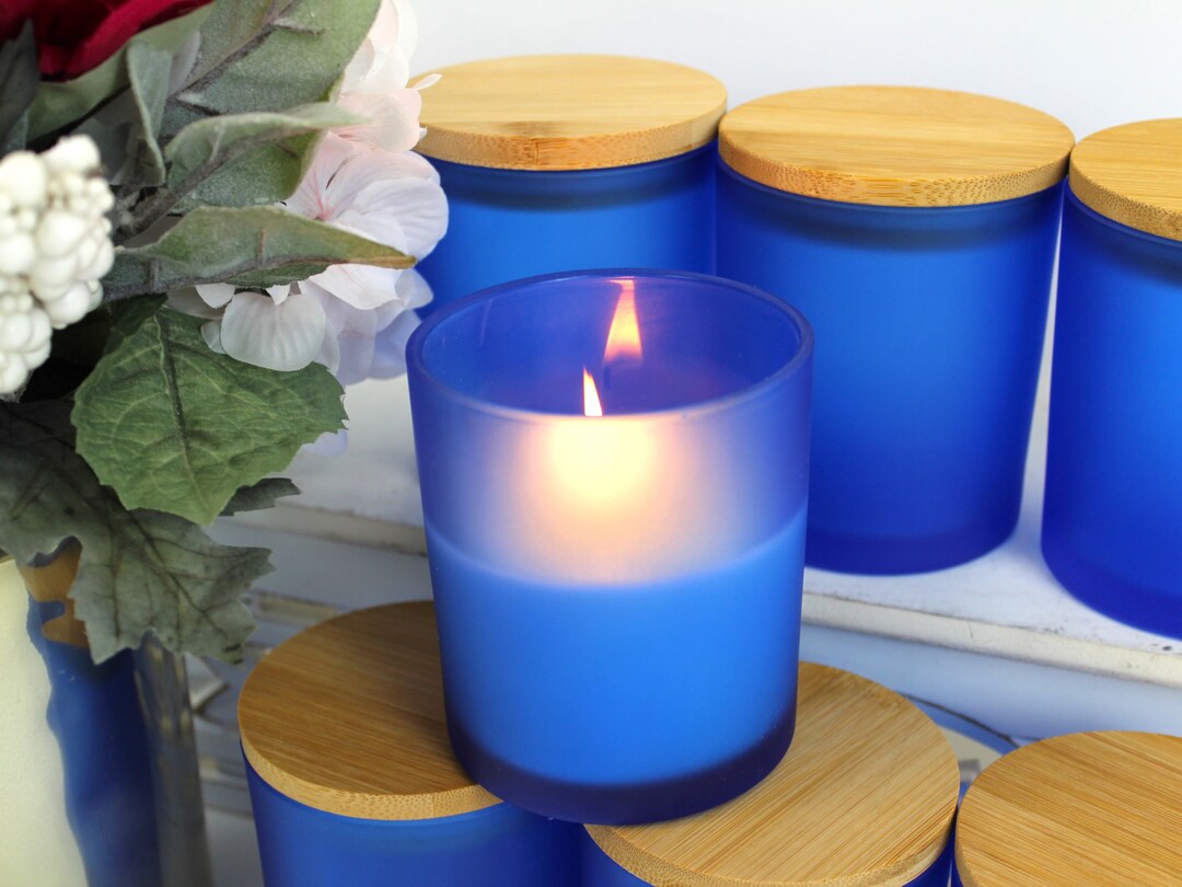 12 Wholesale Candles, Royal Blue Candles With Bamboo Lids, Handmade Soy ...