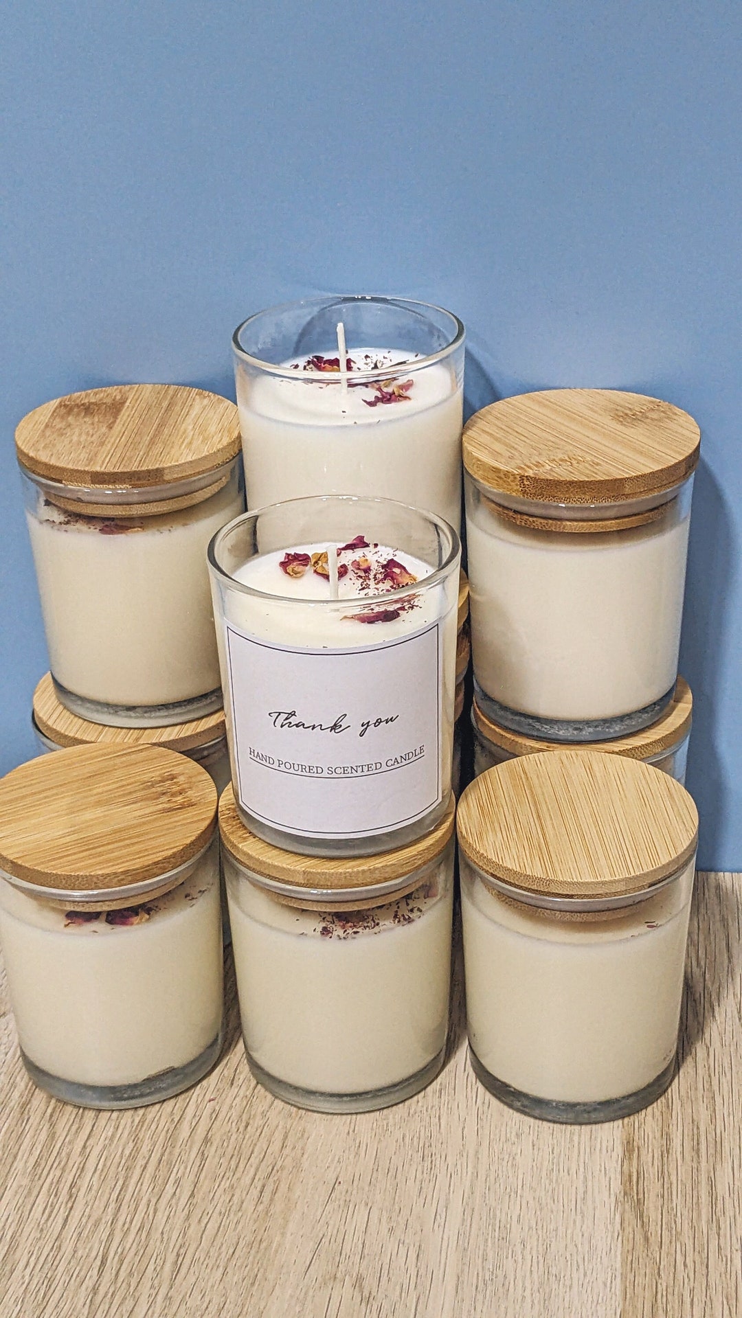 20 Scented Candles With Bamboo Lids Clear Jar Soy Candles Bulk Candles With Flowers Wholesale ...