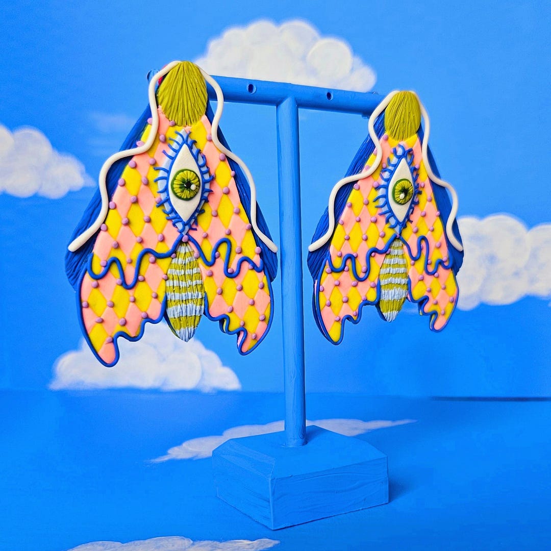 Mr Moth Upon a Clown Moon Handmade Moth Earrings Made to Order - Etsy