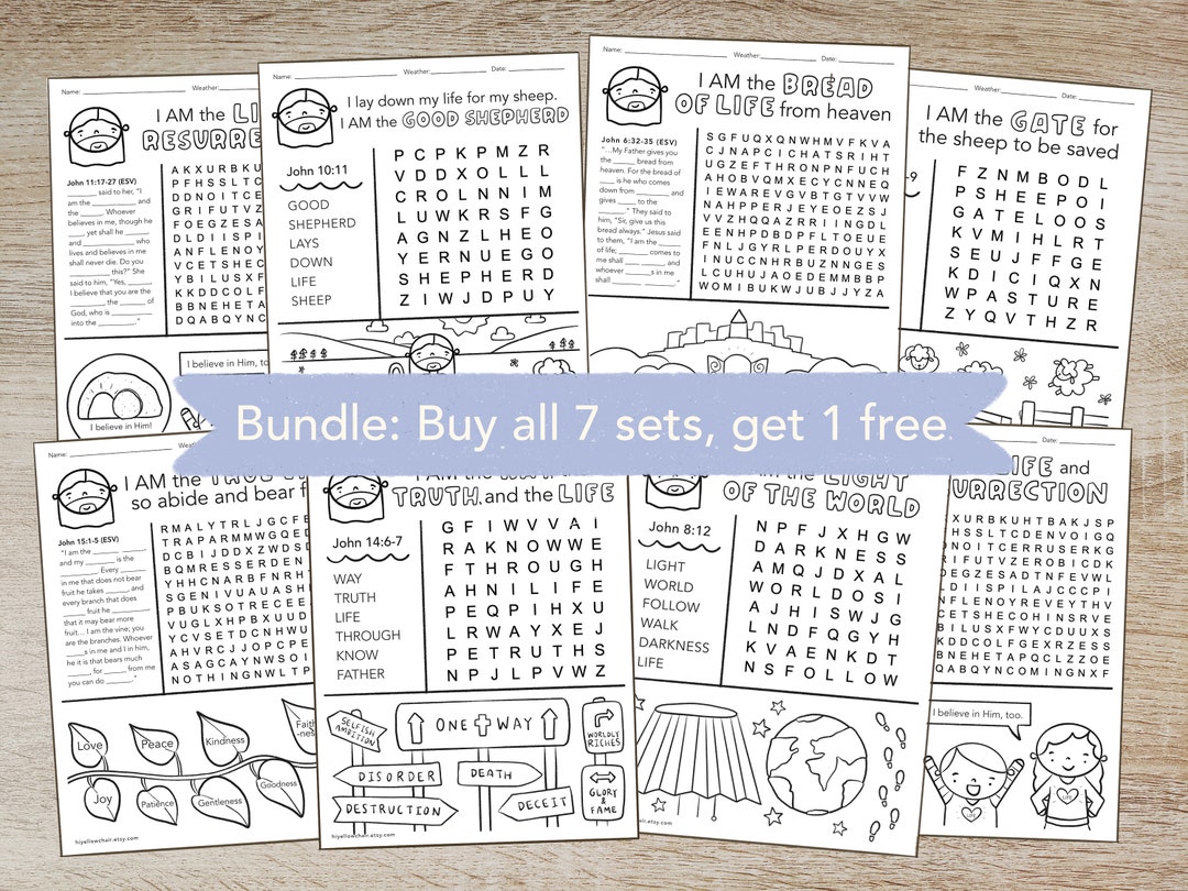 14 Pg Bundle I AM Easy/hard Wordsearches, 7 I AM Statements of Jesus ...