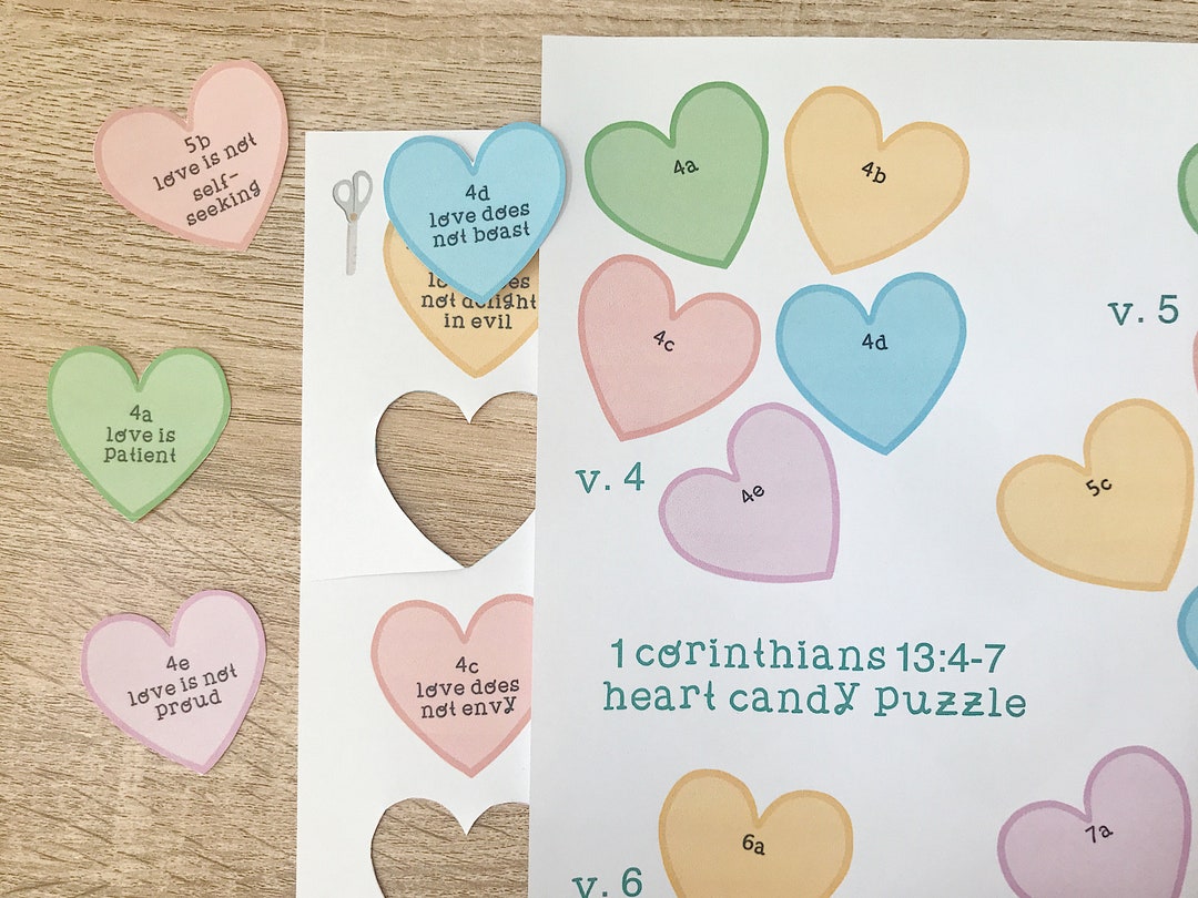 Christian Valentines Puzzle: 1 Corinthians 13 Hearts (digital Download ...