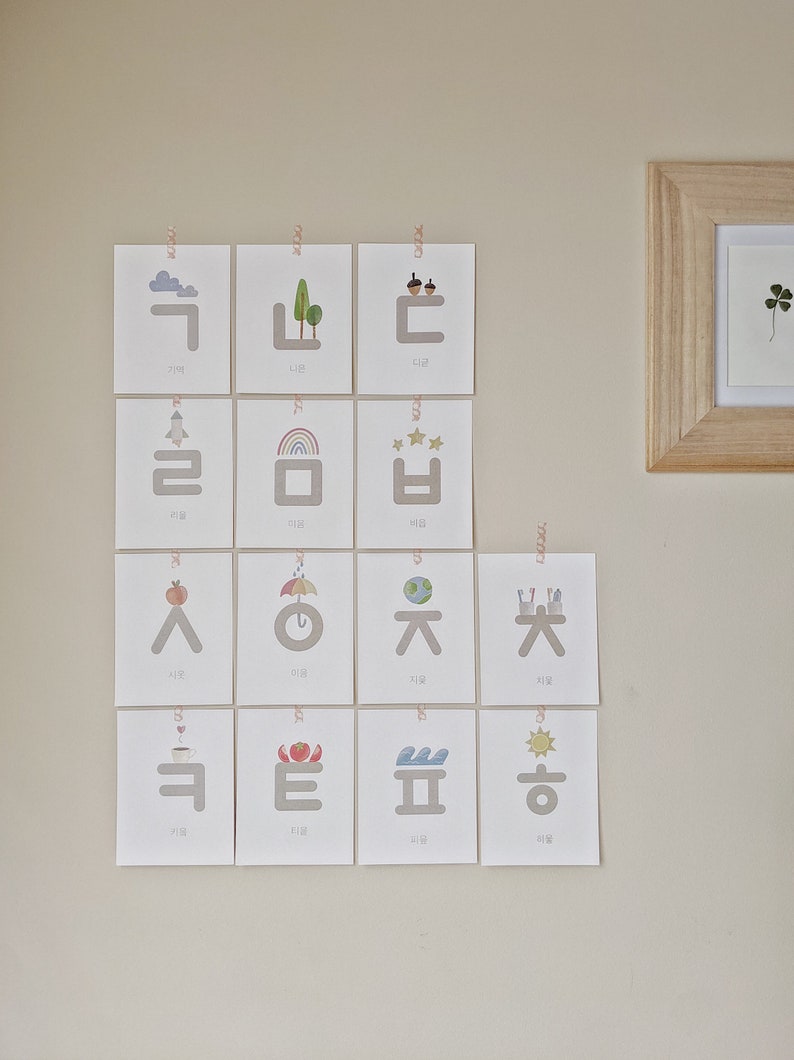 Printable Illustrated Korean Alphabet Flashcards Hangul | Etsy