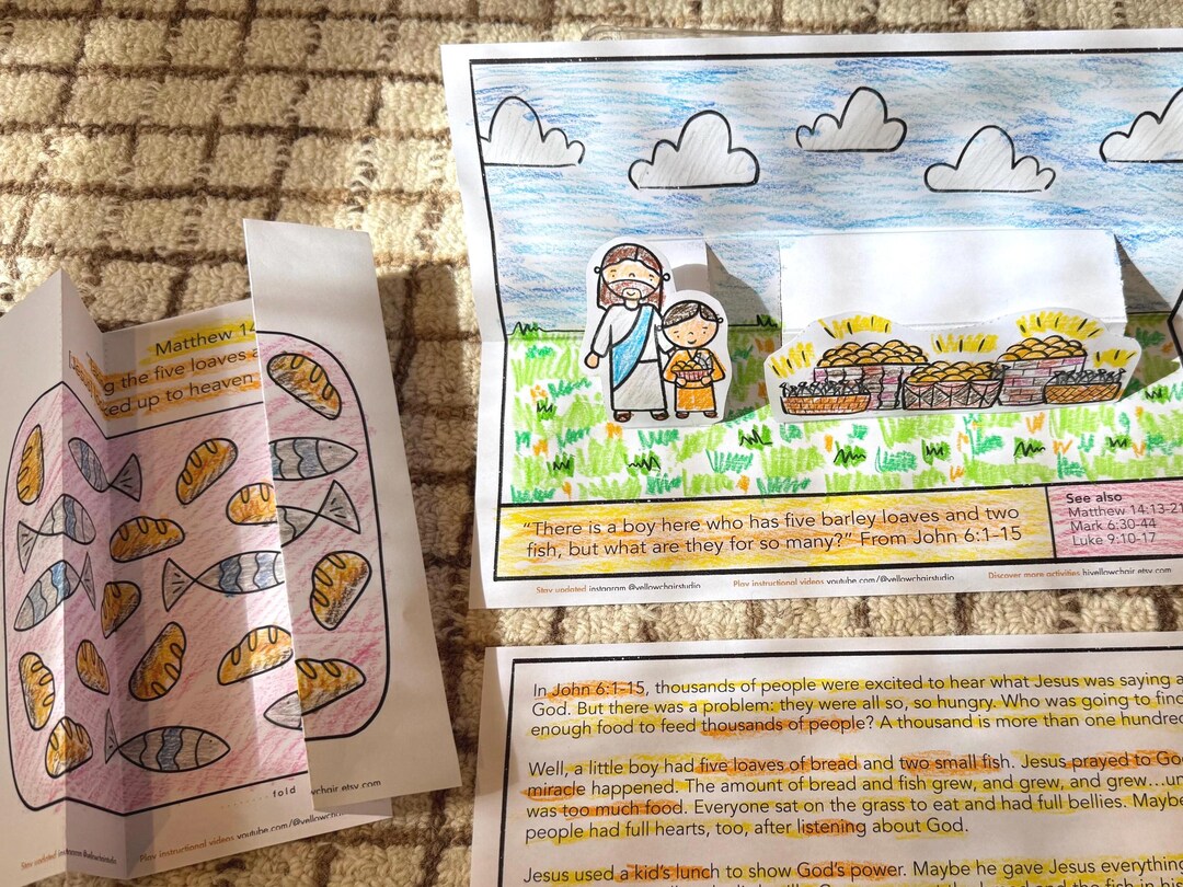 6 Page Jesus Feeds the 5000 3D Activity, Bible Games Lesson for Kids ...