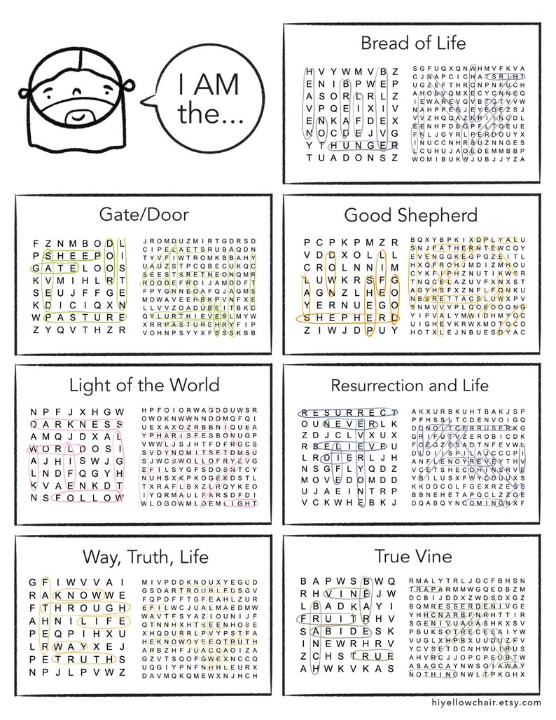 14 Pg Bundle I AM Easy/hard Wordsearches 7 I AM Statements of - Etsy