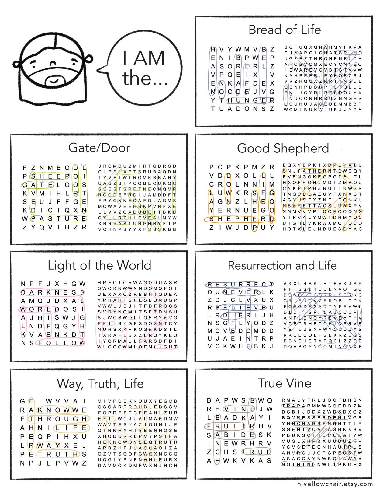 14 Pg Bundle I AM Easy/hard Wordsearches 7 I AM Statements of - Etsy
