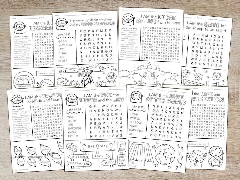 14 Pg Bundle I AM Easy/hard Wordsearches, 7 I AM Statements of Jesus ...