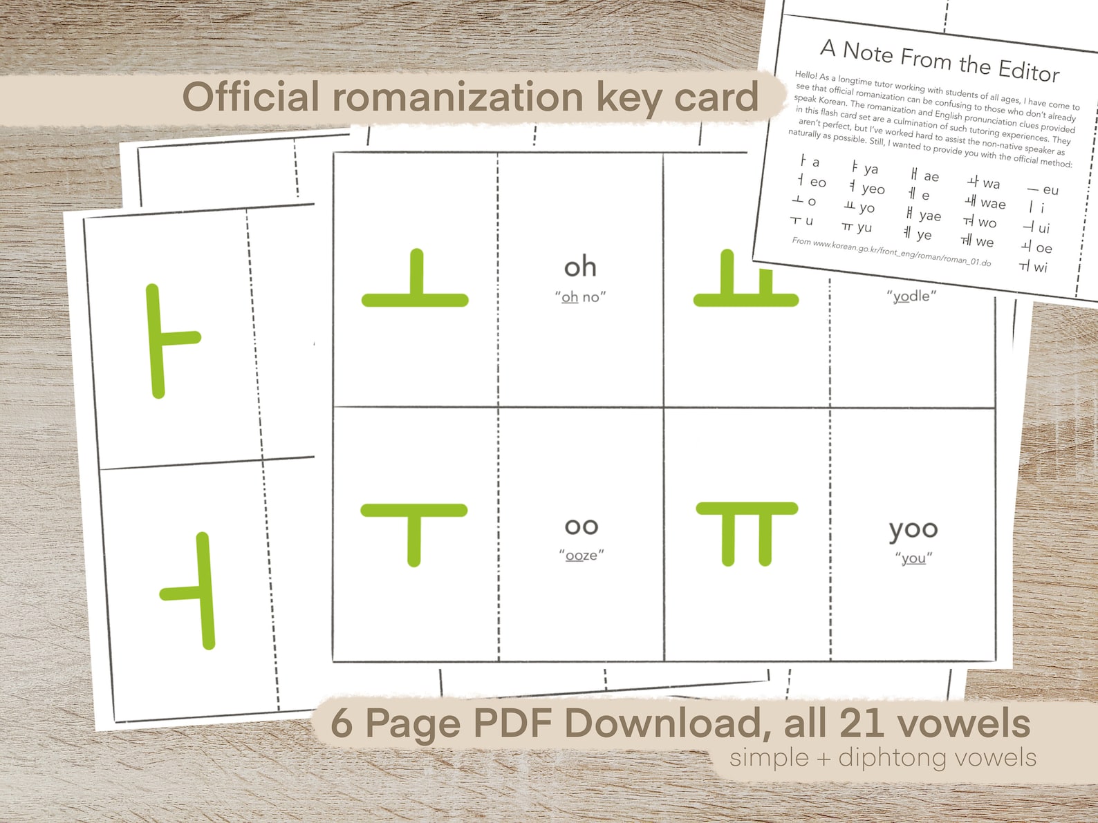 Printable Korean Hangul Alphabet Flashcards Korean Vowels - Etsy
