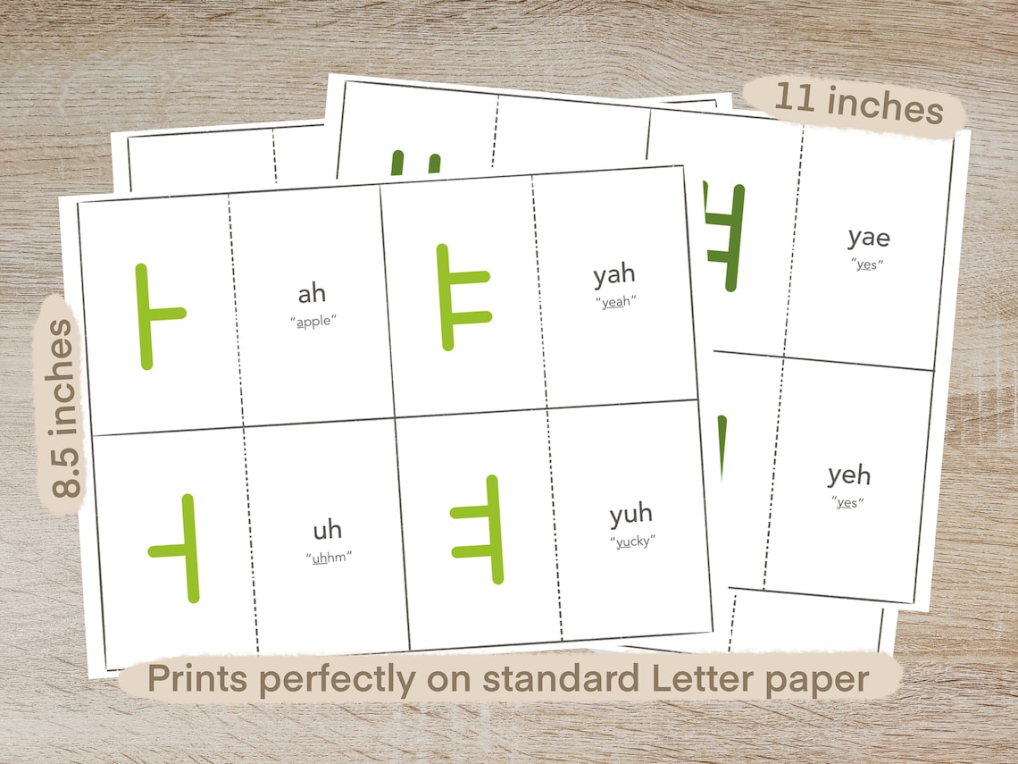 Printable Korean Hangul Alphabet Flashcards, Korean Vowels, Korean ...