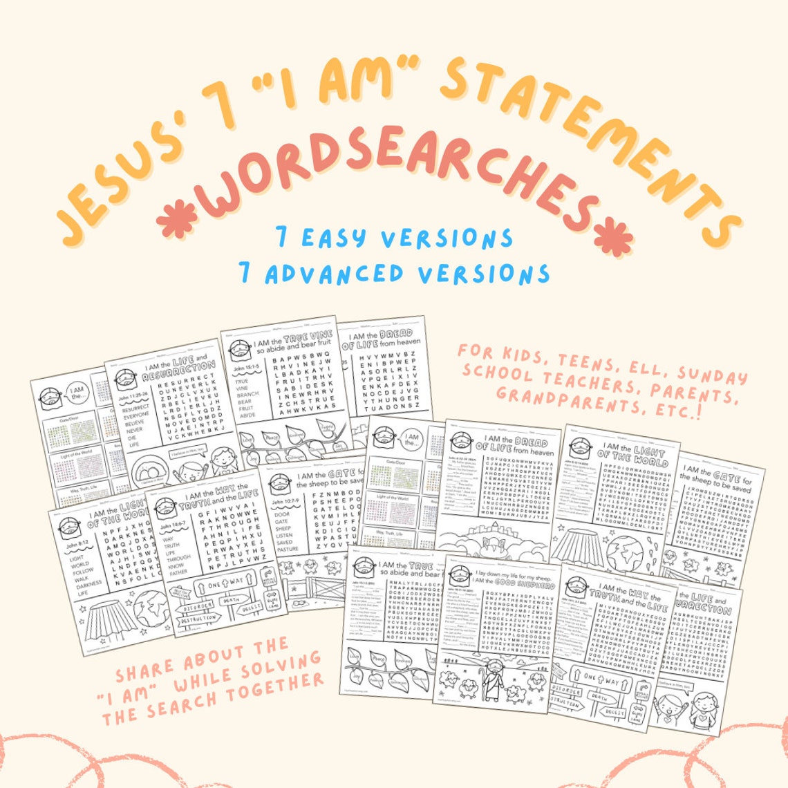 14 Pg Bundle I AM Easy/hard Wordsearches 7 I AM Statements of - Etsy