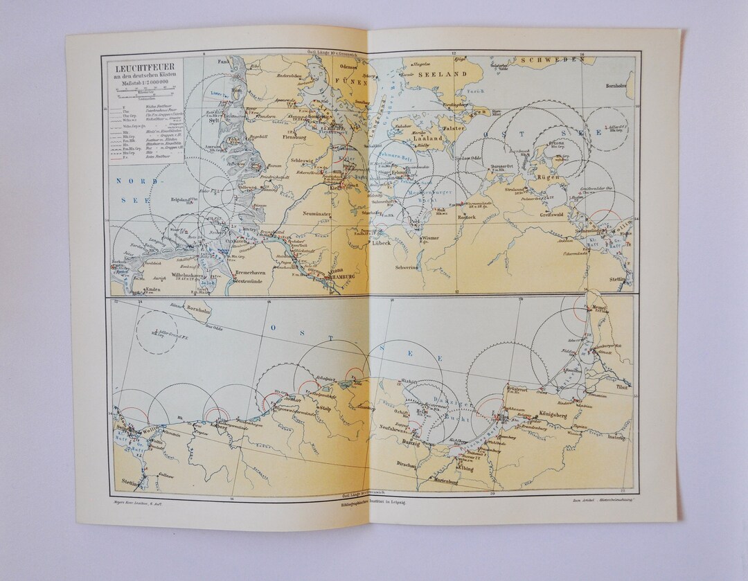 Germany Nautical Lights / Lighthouses - Original Antique Map From 1902 ...