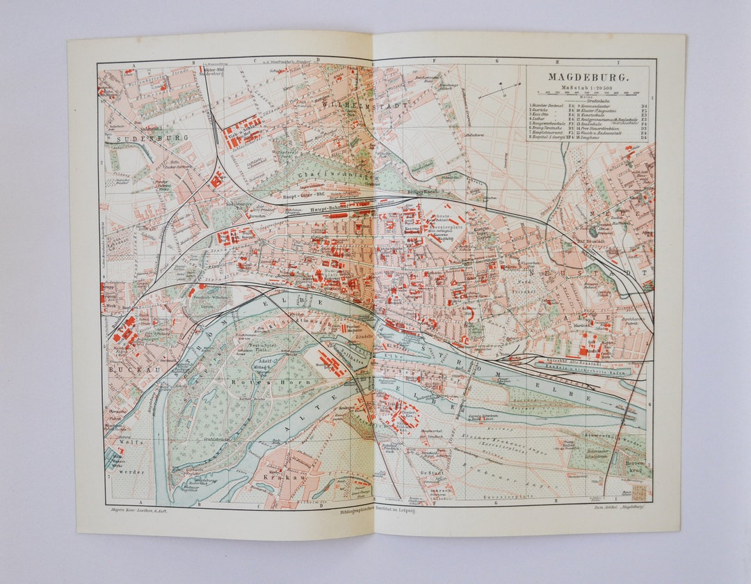 Magdeburg - Original Antique Map From 1902 (country, City, Province ...