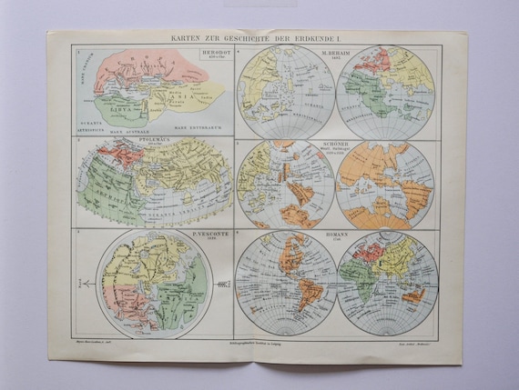 Lithographs original antique map from 1902 History of Geography country ...
