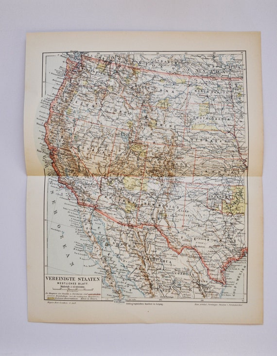 United States West original antique map from 1902 country | Etsy