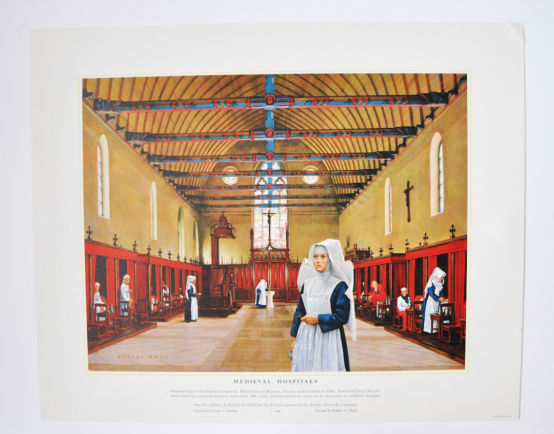 Medieval Hospitals Original Medical Print / Poster (history, Medicine ...