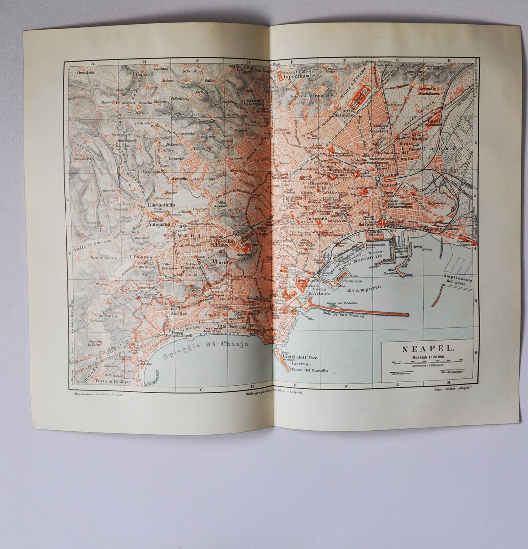 Napels - Original Antique Map From 1902 (country, City, Italy, Downtown ...