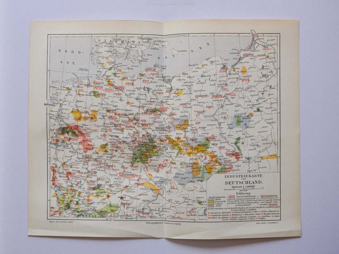 Industrial Map of Germany - Original Antique Map From 1902 (country ...
