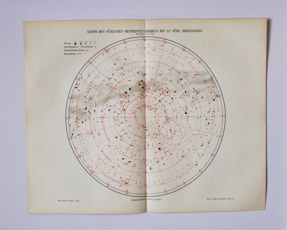Star Map map of the Southern Sky 25 Degrees Original | Etsy