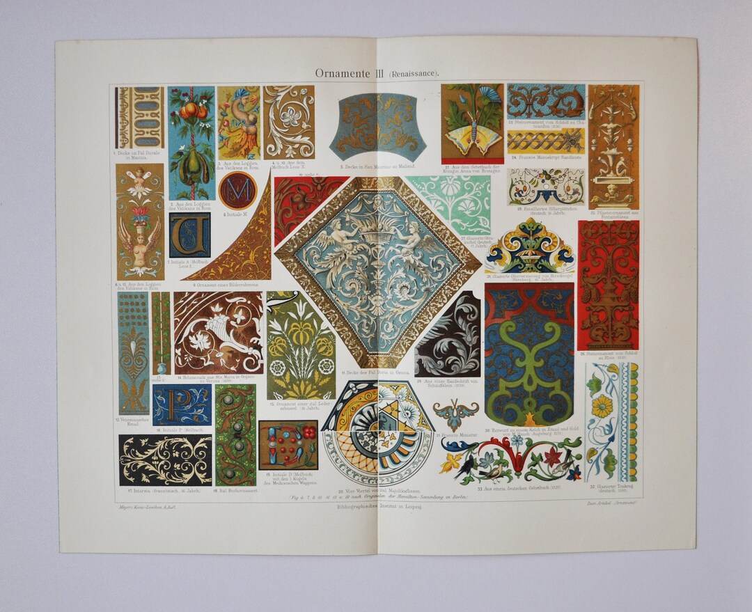 Ornaments III (renaissance) - Original Antique Print - 1906 (italian ...