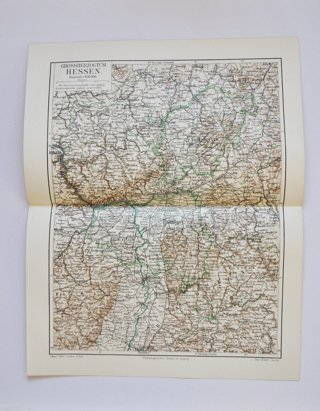 Grand Duchy of Hesse - Original Antique Map From 1902 (country, City ...