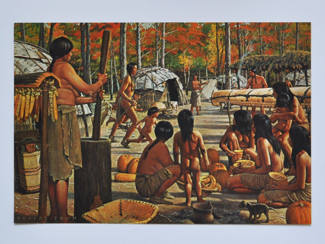 Michigan Indians: Algonquian Village - Original Michigan History Print ...