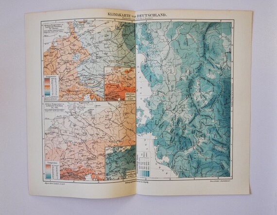 Climate Map of Germany Original Antique Map From 1902 | Etsy