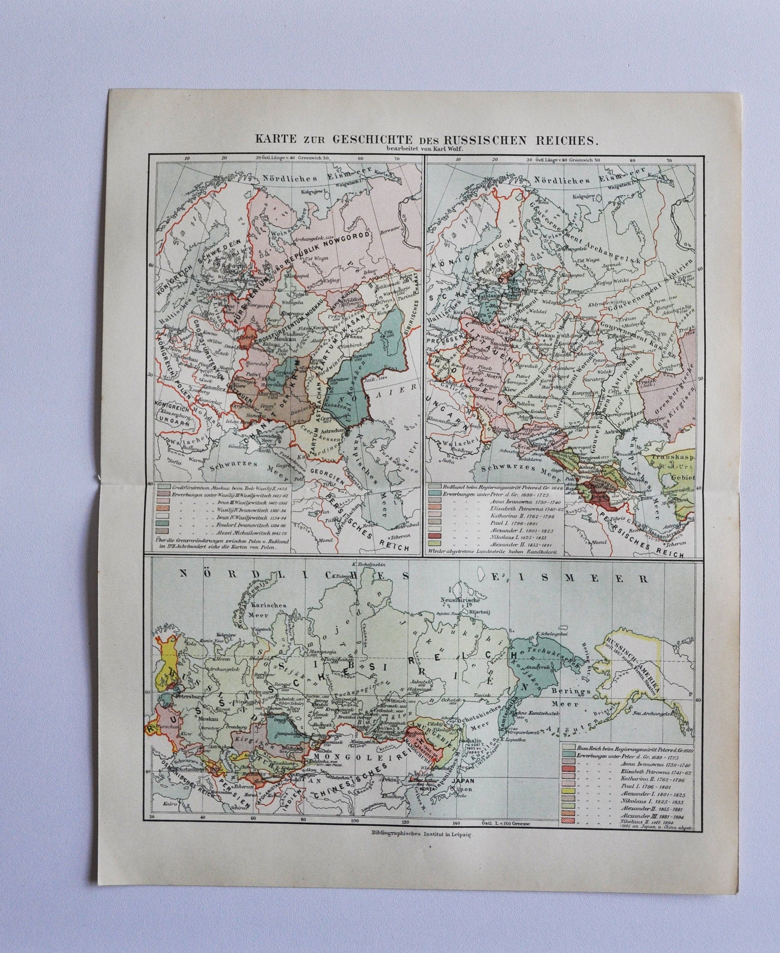 History of the Russian Empire - Original Antique Map From 1902 (country ...